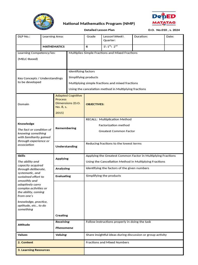 NMP Q1 W2 | PDF | Multiplication | Cognition