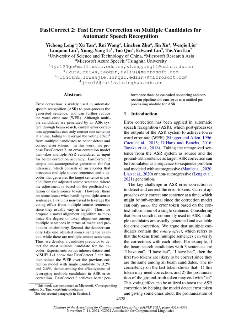Fastcorrect 2 Fast Error Correction On Multiple Candidates For Automatic Speech Recognition