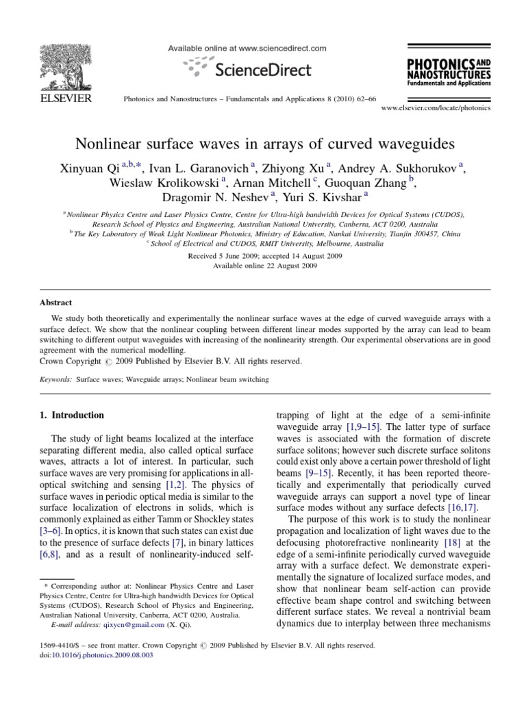 Xinyuan Qi Et Al - Nonlinear Surface Waves in Arrays of Curved Waveguides | PDF | Nonlinear ...