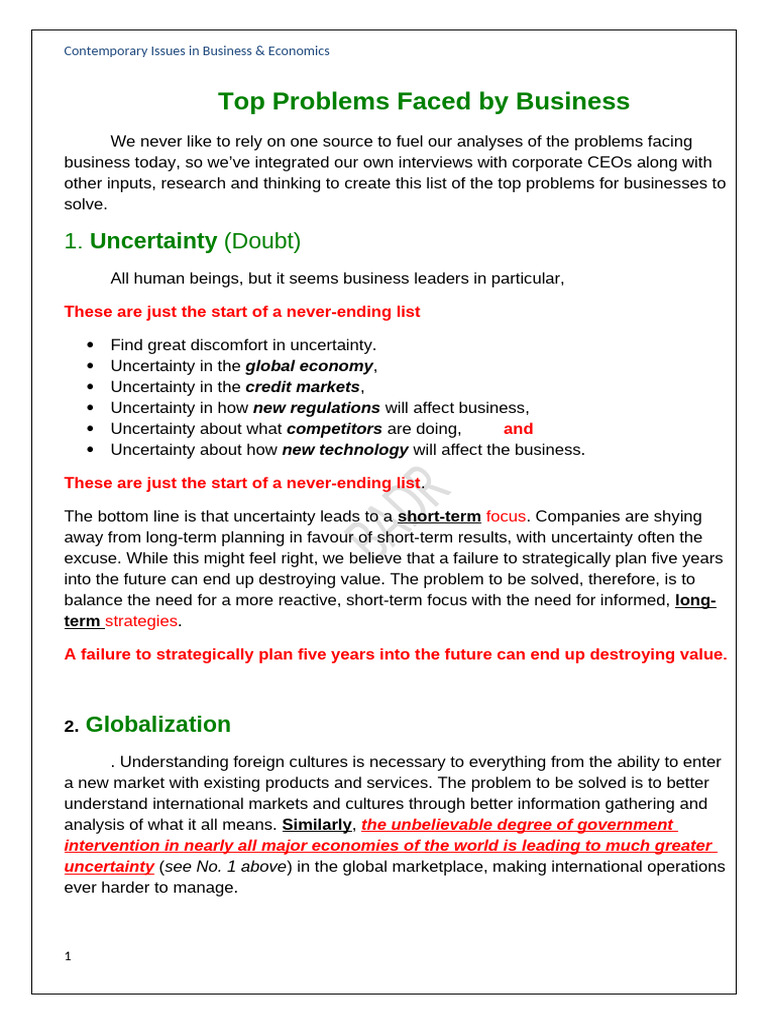 Top Business Challenges Today | PDF | Recession | Great Depression