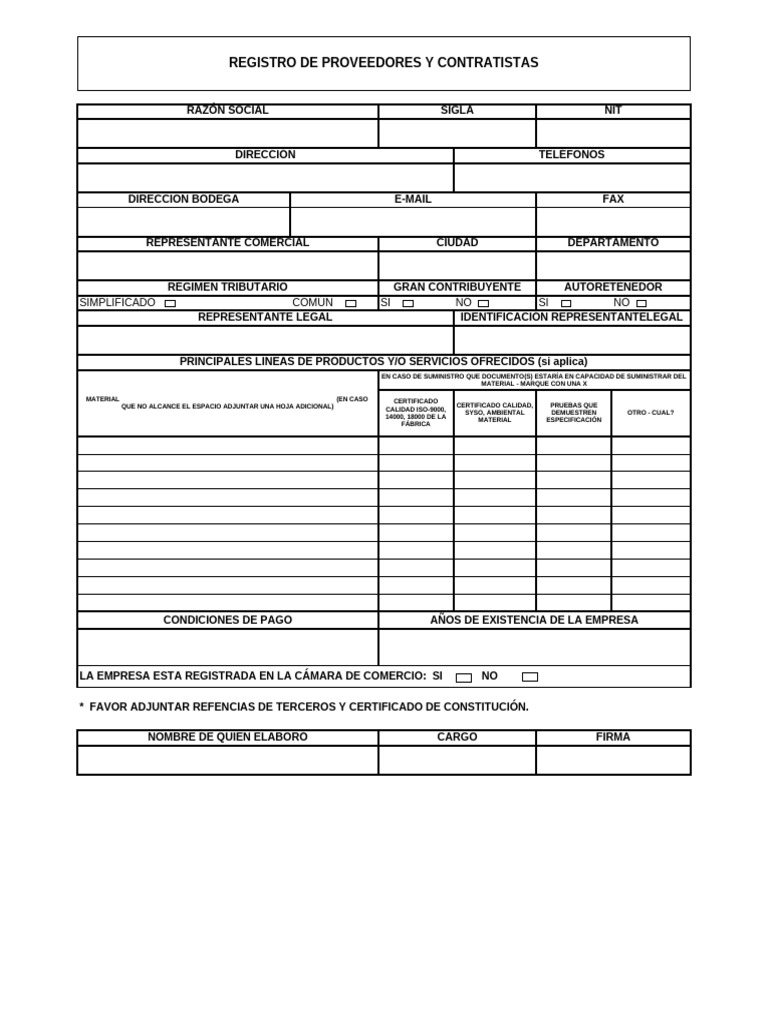 Ficha Tecnica de Proveedores y Contratistas | PDF
