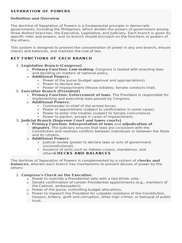 Separation of Powers | PDF | Separation Of Powers | American Government