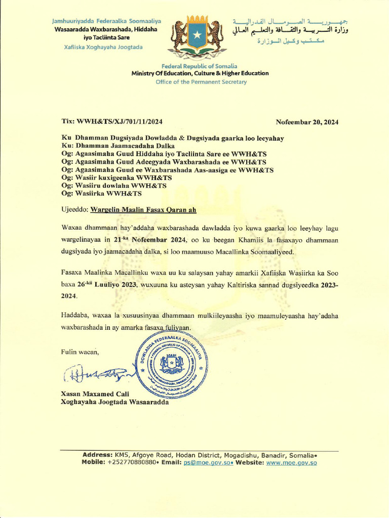 701 Wargelin Maalin Fasax Qaran | PDF