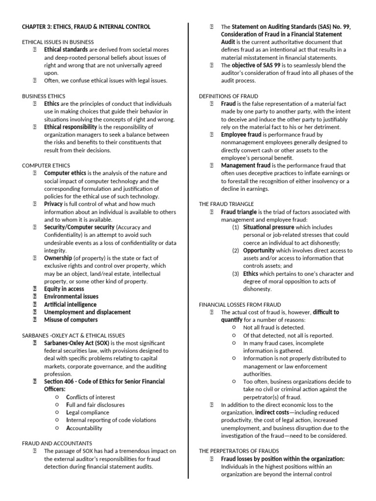 Chapter 3 - Ethics, Fraud & Internal Control | PDF | Internal Control ...