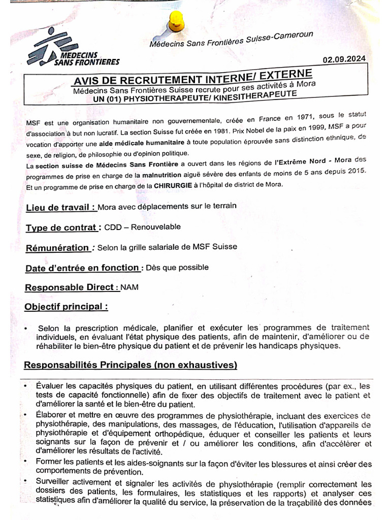 Appel À Candidatures Kiné MSF | PDF