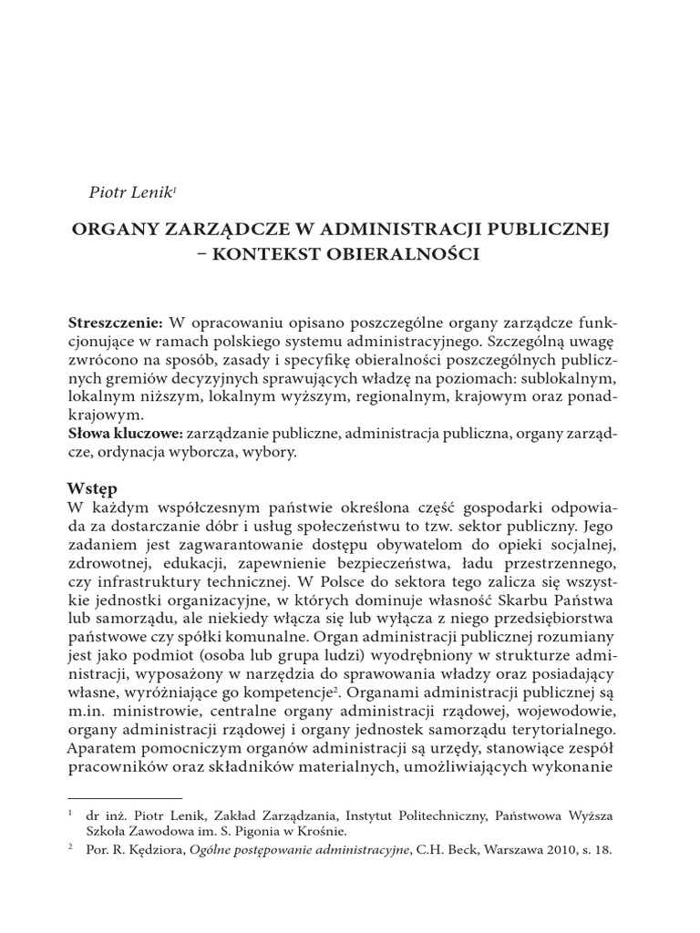 Piotr Lenik - ORGANY ZARZĄDCZE W ADMINISTRACJI PUBLICZNEJ - KONTEKST ...