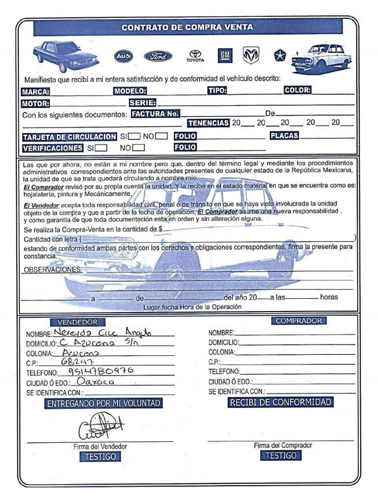 Carta Responsiva Compra Venta Autos | PDF