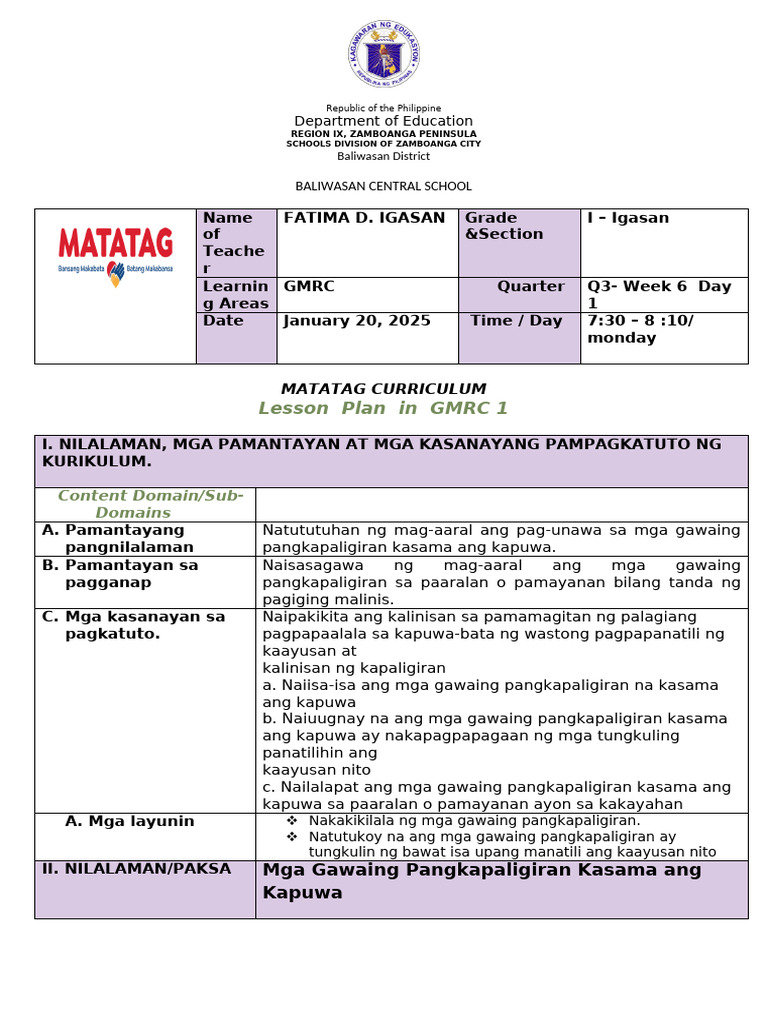 GMRC-LP-Q3-W6-D1 | PDF