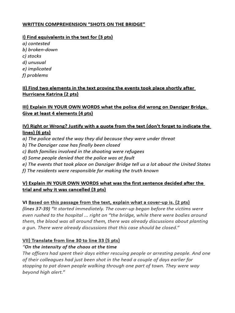 Shots On The Bridge Questions | PDF