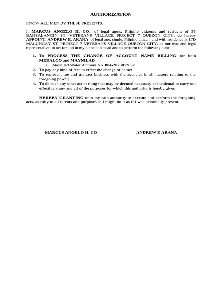 Auth Meralco and Maynilad Billing | PDF