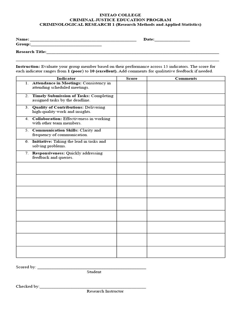 Student Peer Evaluation Form | PDF