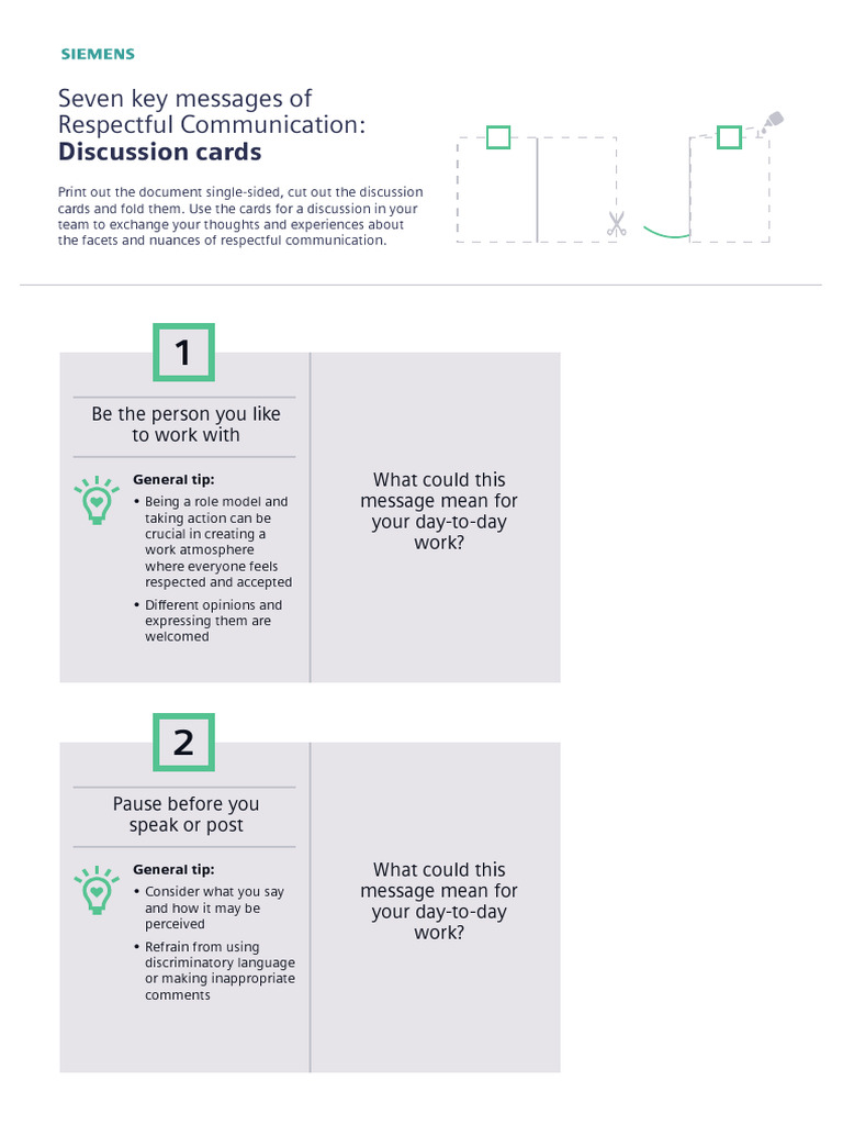 Seven Key Messages of Respectful Communication – Discussion Cards | PDF ...