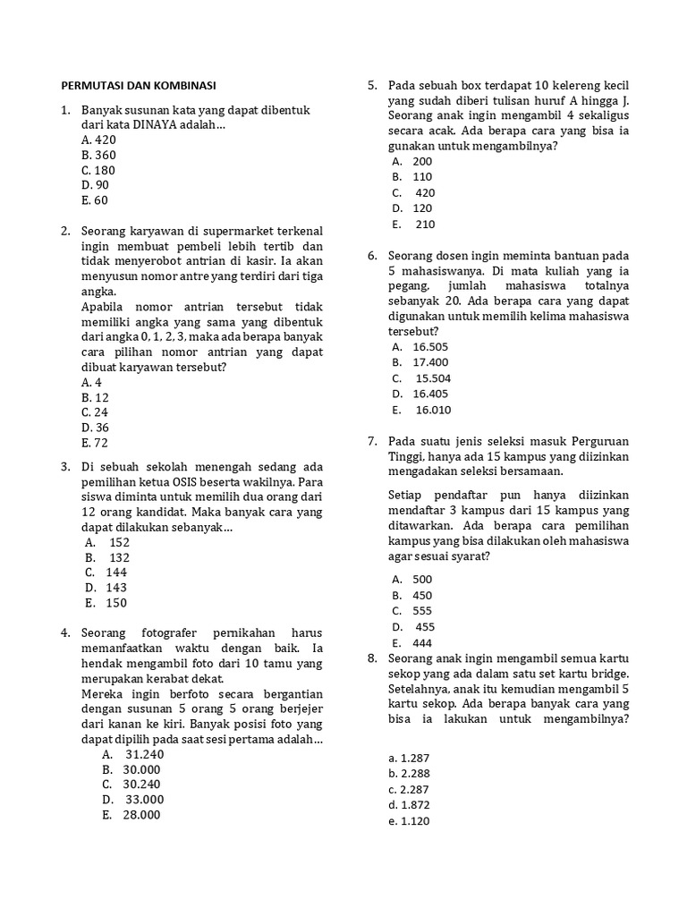Permutasi Dan Kombinasi | PDF