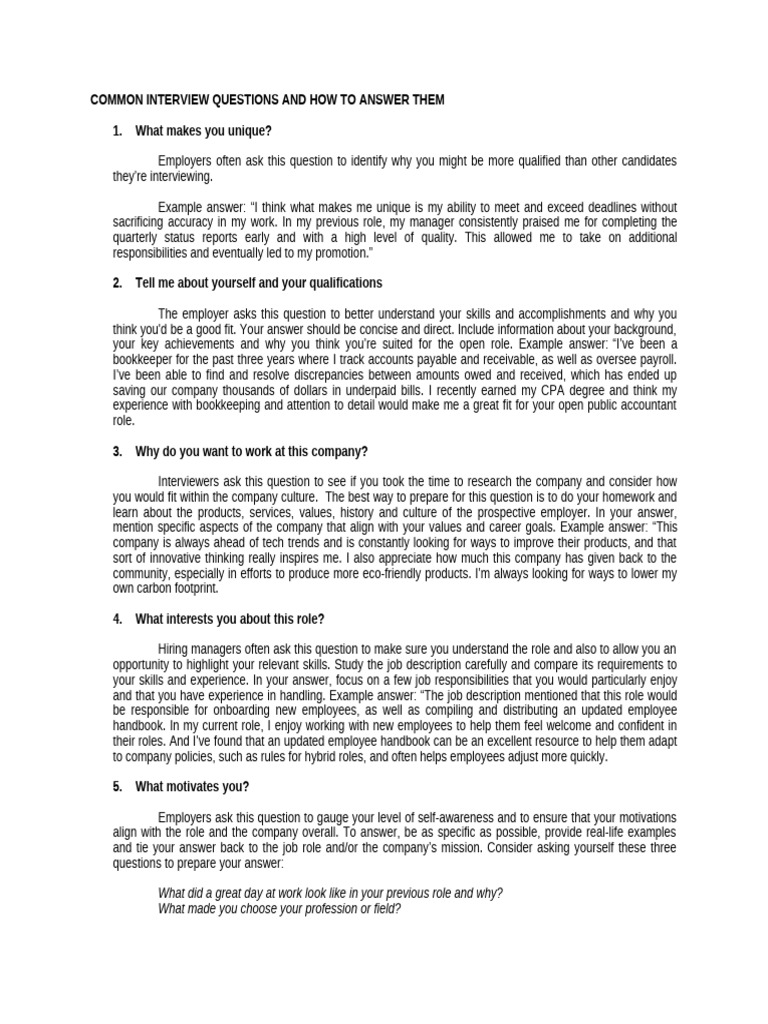 Common Interview Questions and How To Answer Them | PDF | Salary ...