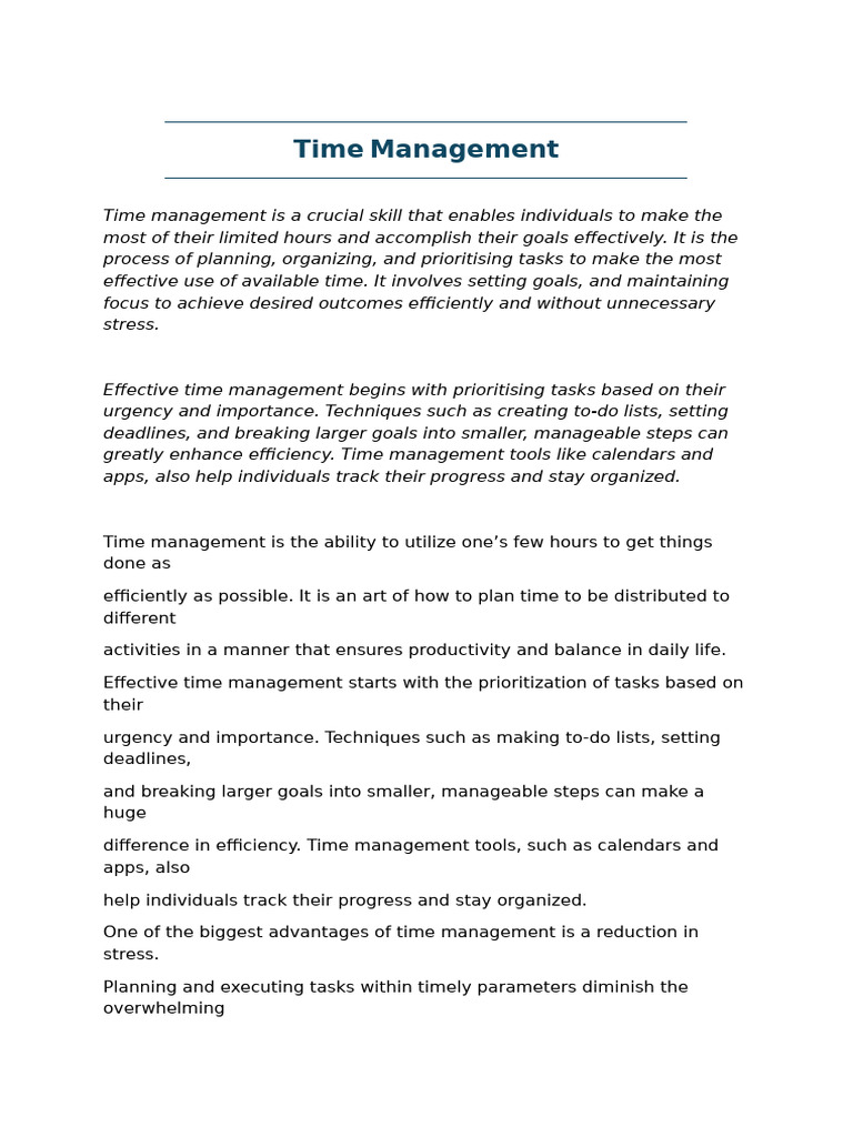 Mastering Time Management Skills | PDF | Time Management | Professional ...