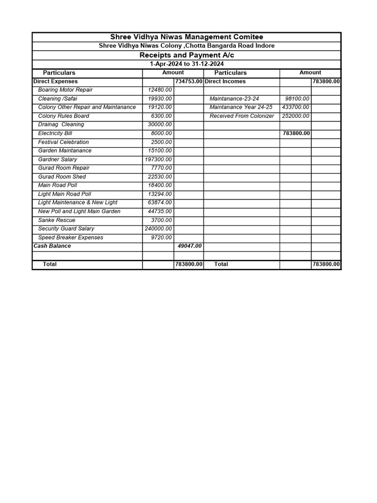 SVN Receipt and Payment 24-25 | PDF