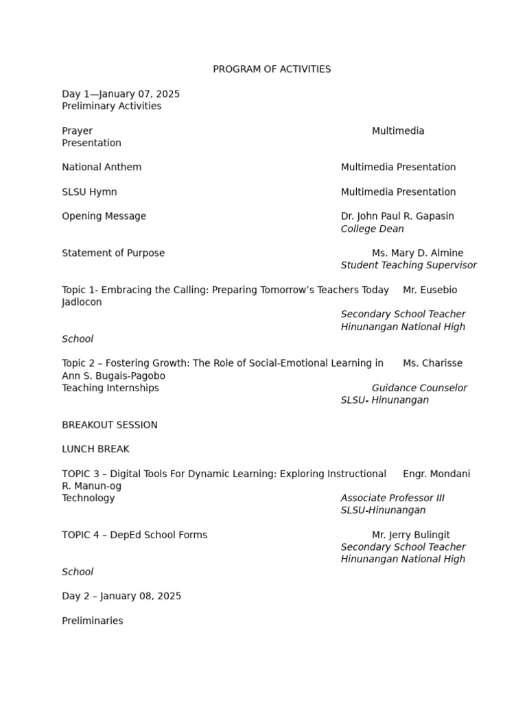 Program of Activities Seminar 2025 (Autorecovered) | PDF | Educational Assessment | Massive Open ...