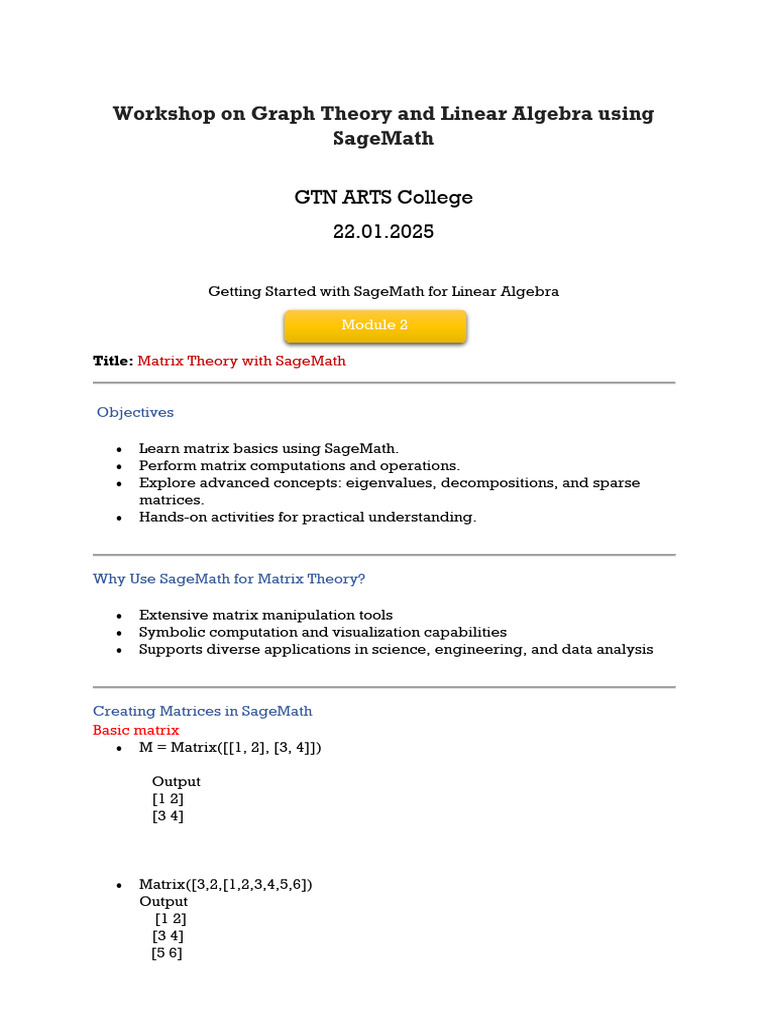 Module 2-Sage Matrix Operations | PDF | Matrix (Mathematics ...