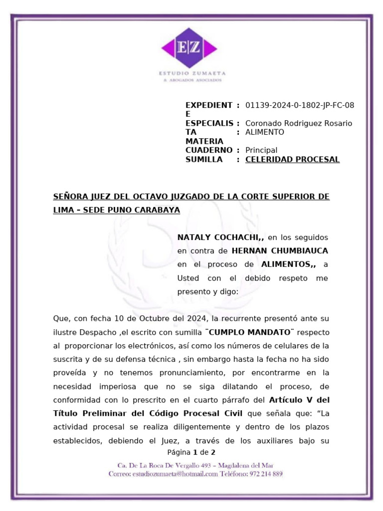 Escrito Celeridad Nataly | PDF