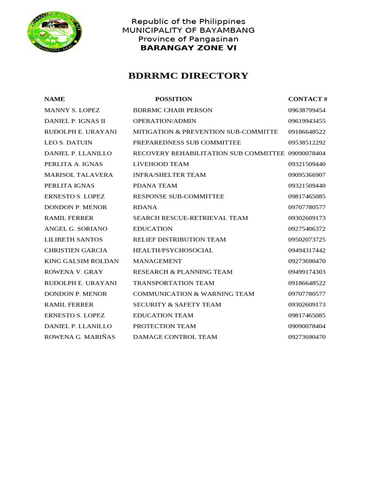 BDRRMC DIRECTORY | PDF