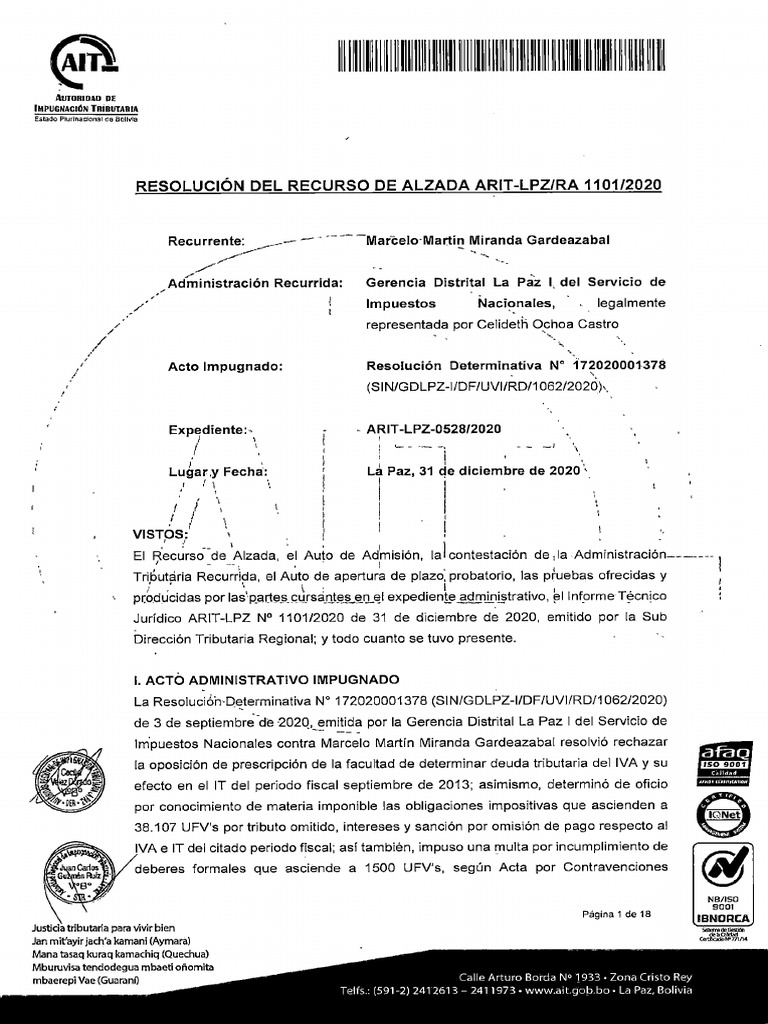 Arit-Lpz-Ra-1101-2020 Determinacion 2013 | PDF