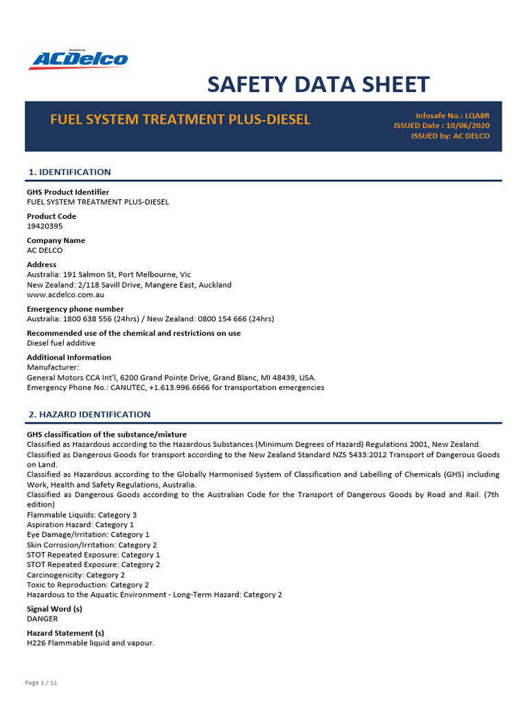 AC Delco Diesel Fuel Maintenance Additive | PDF | Dangerous Goods | Waste