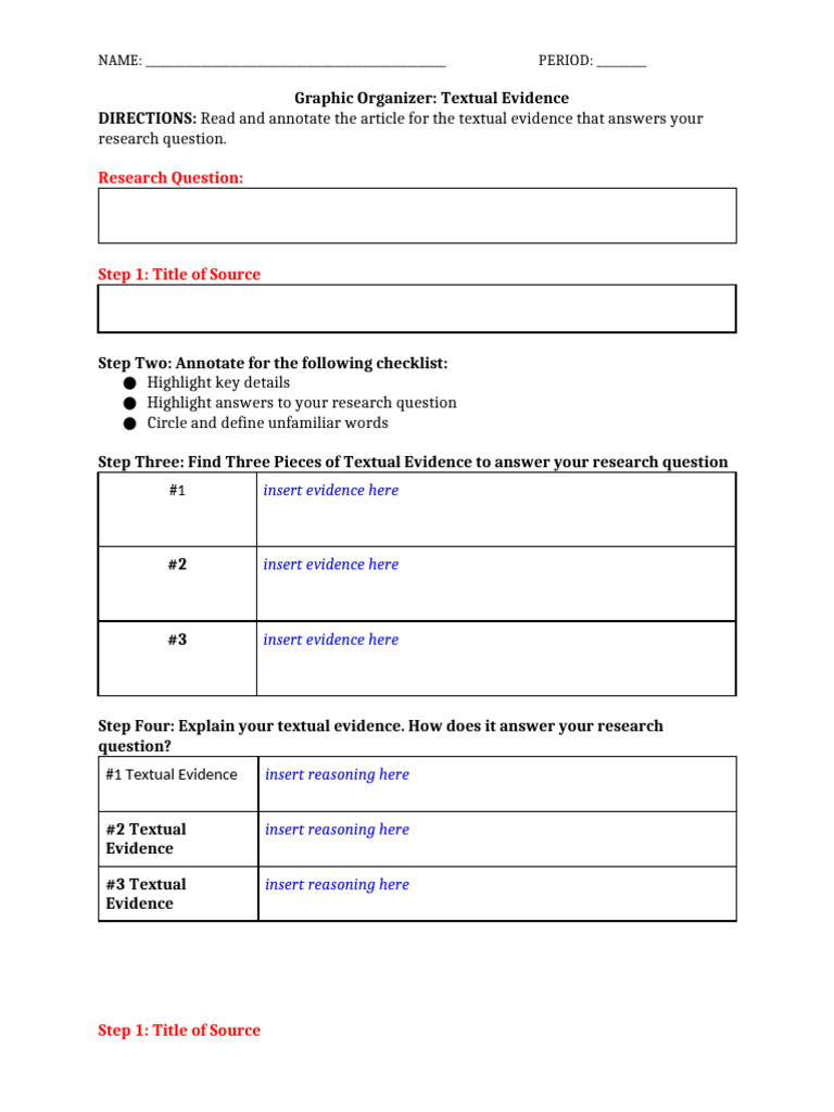 Key Details - Graphic Organizer | PDF | Evidence | Information Science