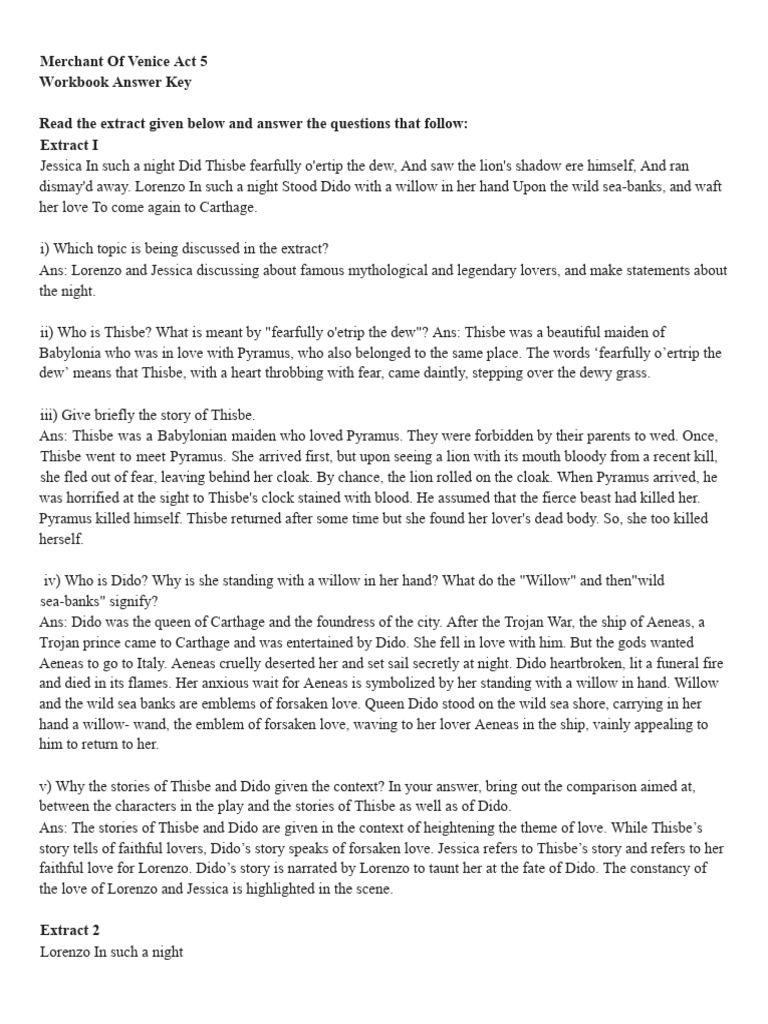 Merchant of Venice Act 5 Answers | PDF | The Merchant Of Venice