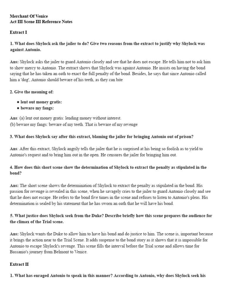 MOV Act III Scene III Reference Notes | PDF | Shylock