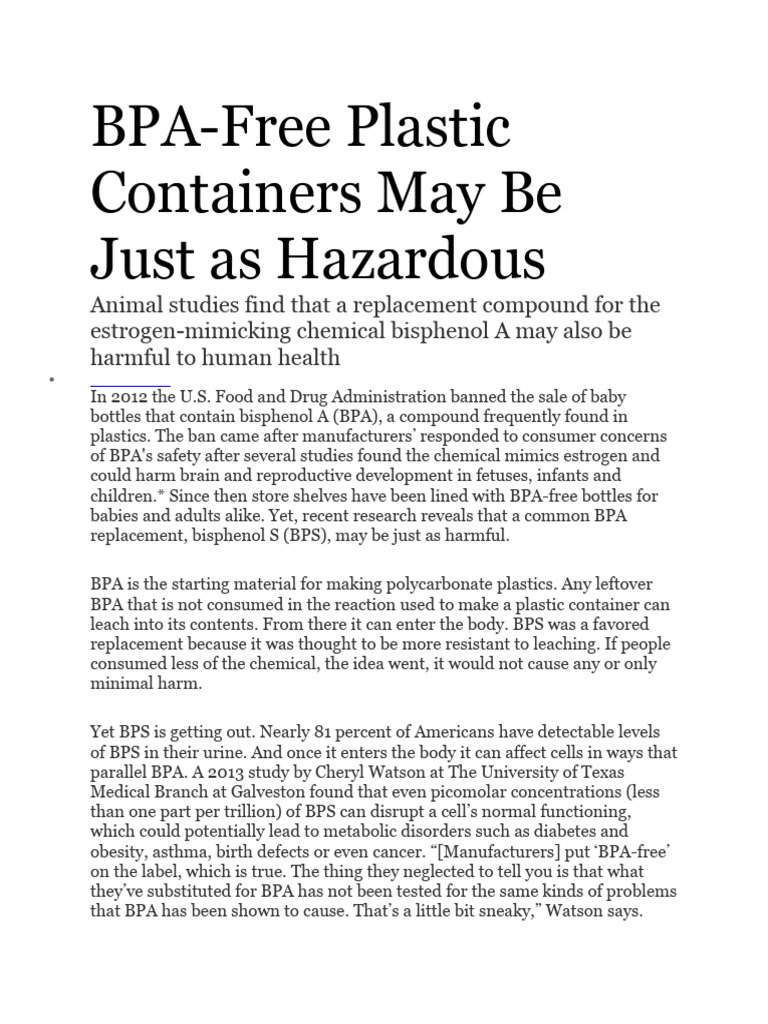 BPA and BPS - Toxic - Plastics - Can - Liners | PDF | Medical Specialties