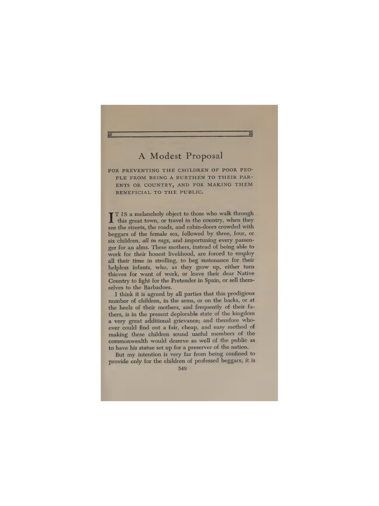 Jonathan Swift - A Modest Proposal | PDF