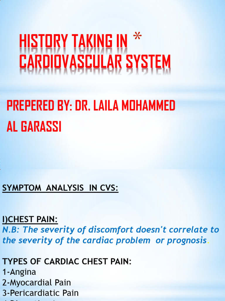 1. CVS (history taking) - ٠٩١٢٠٦ | PDF | Cardiovascular Diseases | Edema