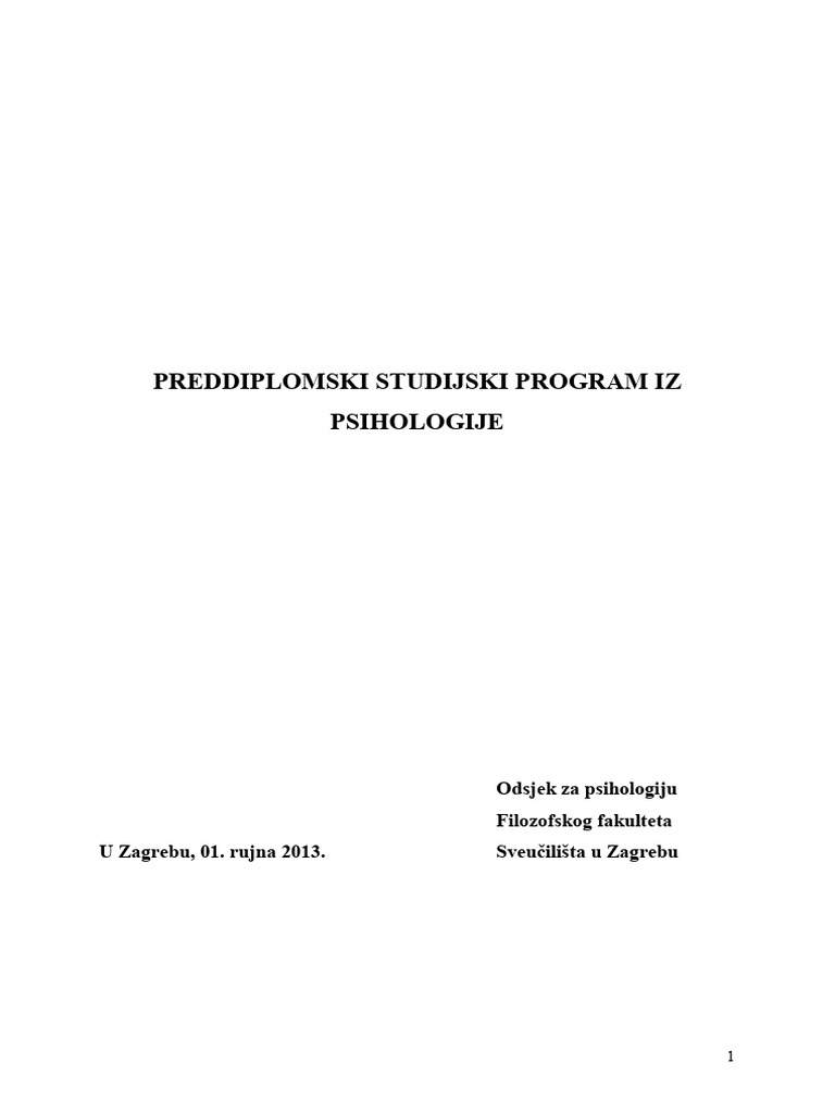 Preddiplomski Studijski Program Iz Psihologije | PDF