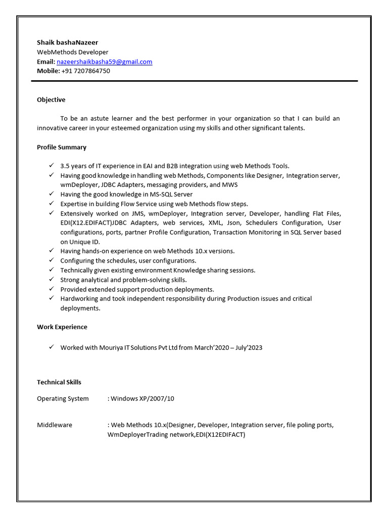 WebMethods Developer Resume Summary | PDF | Electronic Data Interchange ...