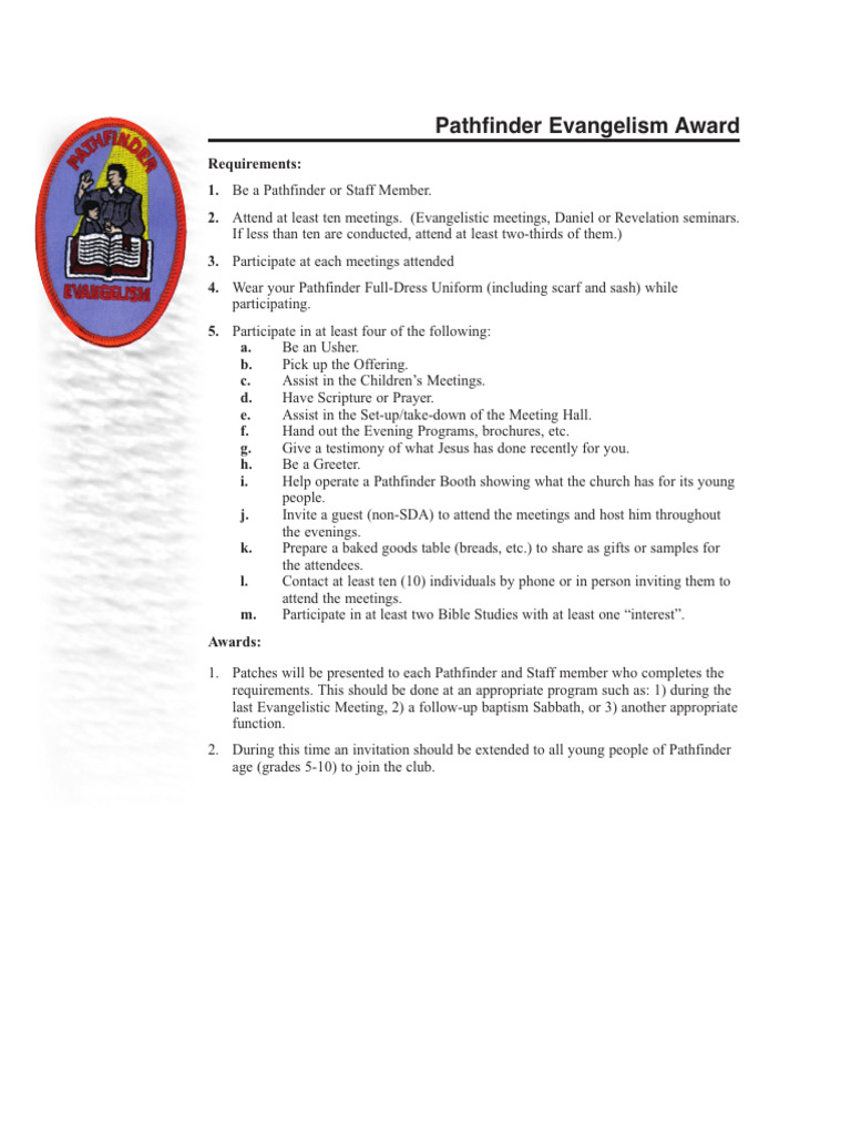 Pathfinder Evangelism Award | PDF
