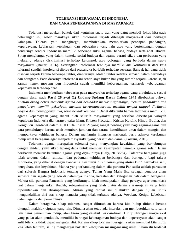 Toleransi Beragama Di Indonesia | PDF