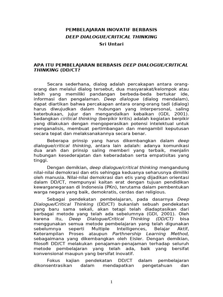 Pembelajaran Deep Dialogue dan Berpikir Kritis | PDF