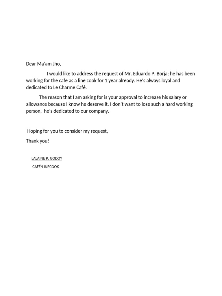 Salary Increase Request for Line Cook | PDF
