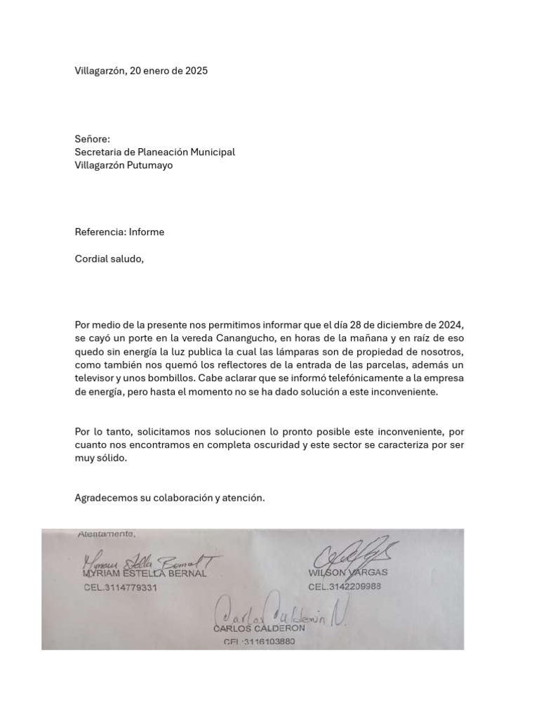 Corte de Energía en Vereda Canangucho | PDF