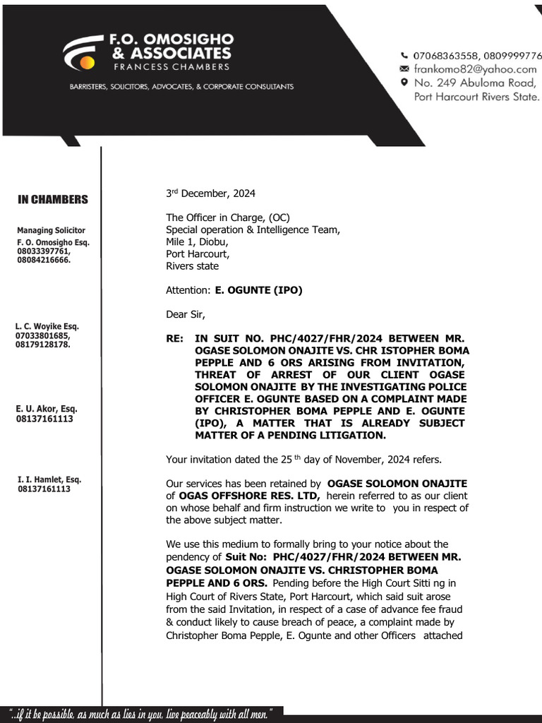 Legal Petition for Ogase Solomon Onajite | PDF | Constitution ...