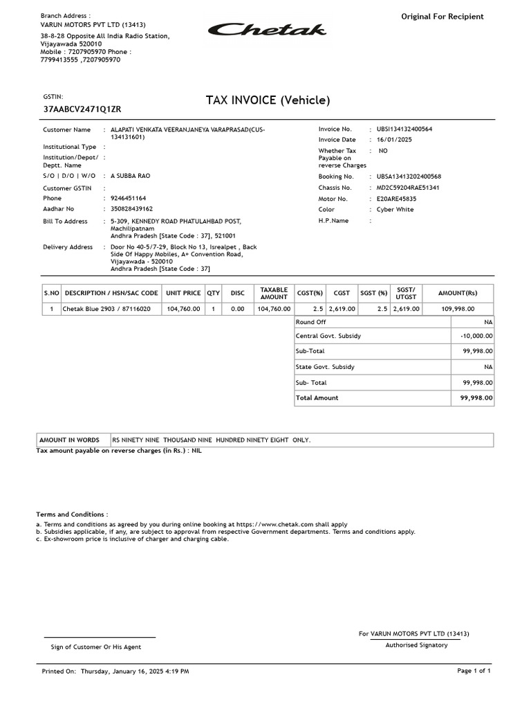 Alapati Venkata Veeranjaneya Varaprasad Inv | PDF | Payments | Taxes