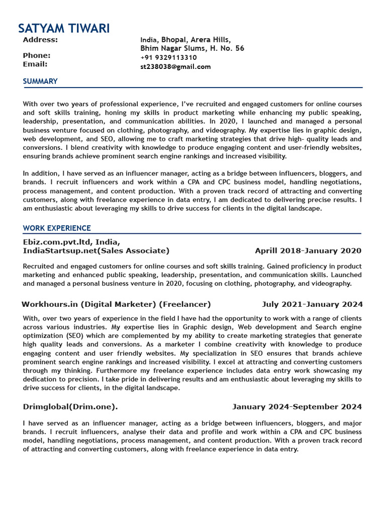 Satyam Tiwari (Resume) 56 | PDF | Search Engine Optimization | Web ...