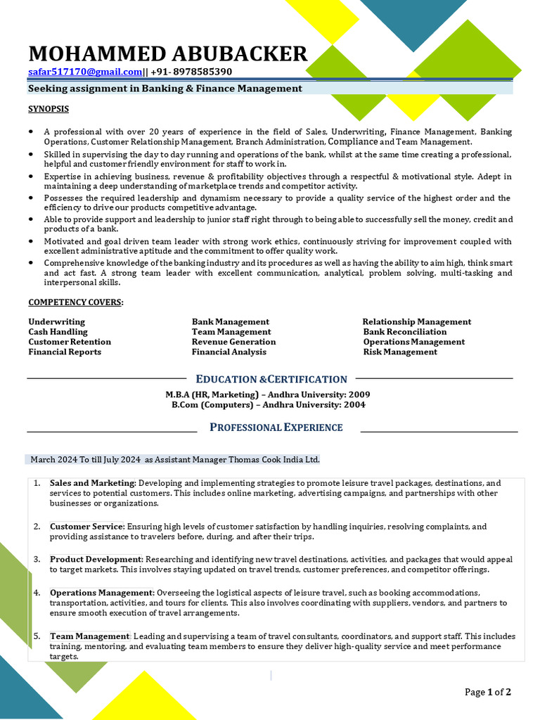 Resume of Mohammed Abubacker | PDF | Regulatory Compliance | Employee Retention