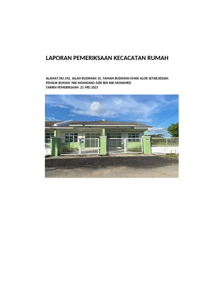 Laporan Kecacatan Rumah No. 292 | PDF