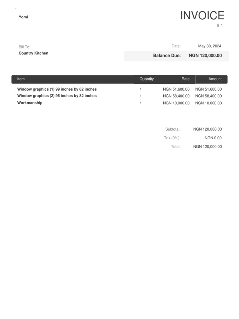 Invoice For Country Kitchen | PDF