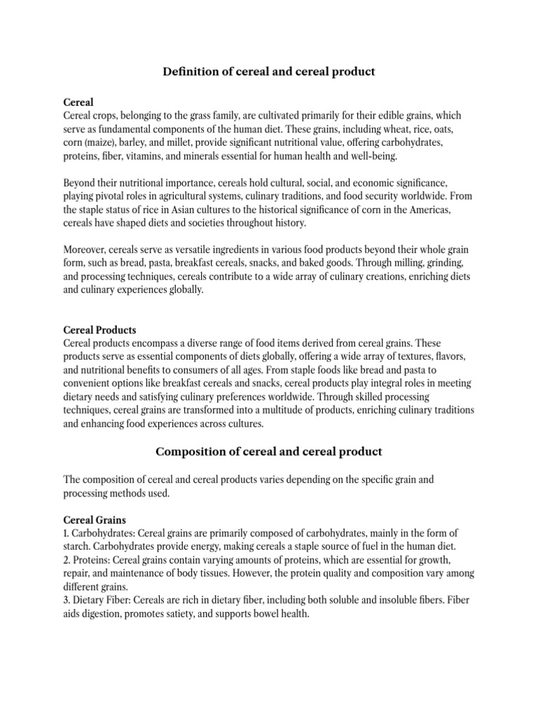 Definition of cereal and cereal product | PDF | Cereals | Fermentation