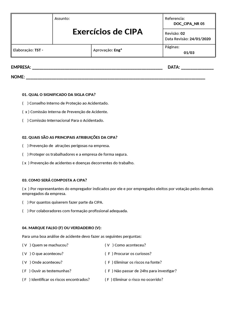 Exercícios Práticos de CIPA | PDF | Incêndios | Combustão
