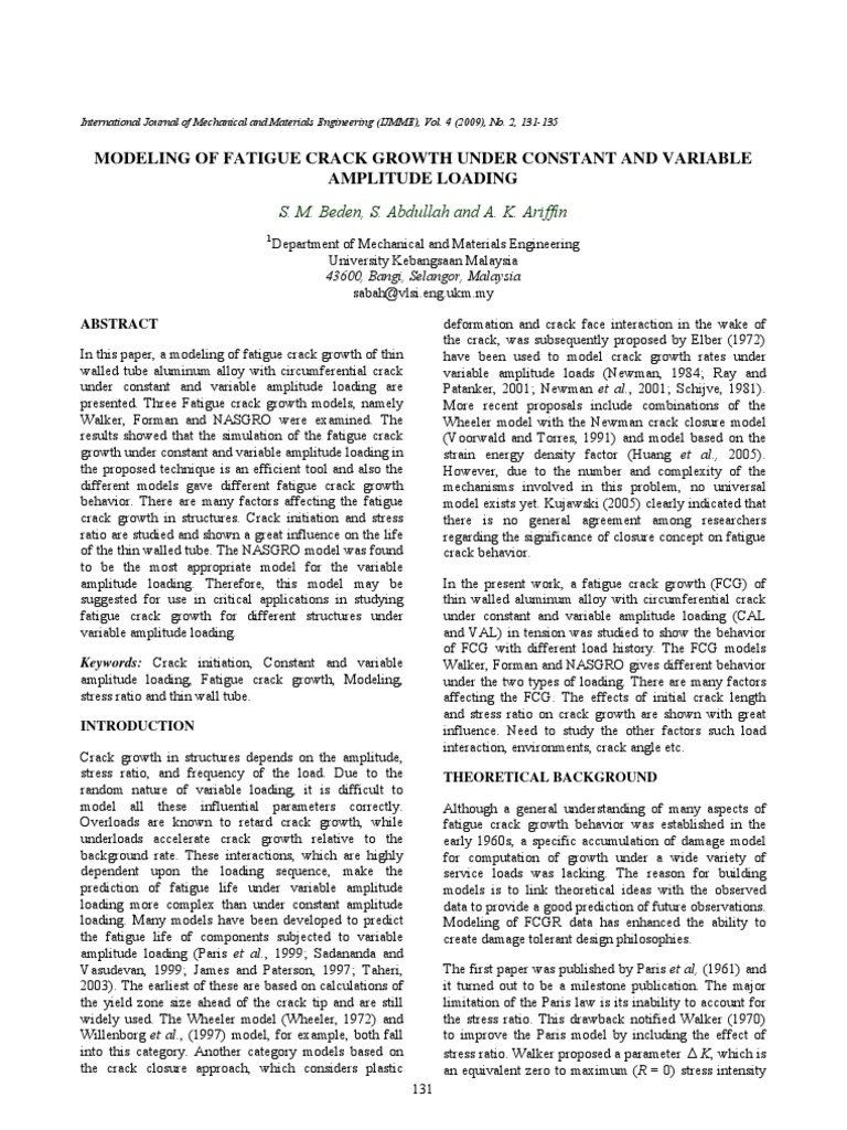 Modeling of Fatigue Crack Growth Under Constant and Variable Amplitude Loading | PDF | Fatigue ...