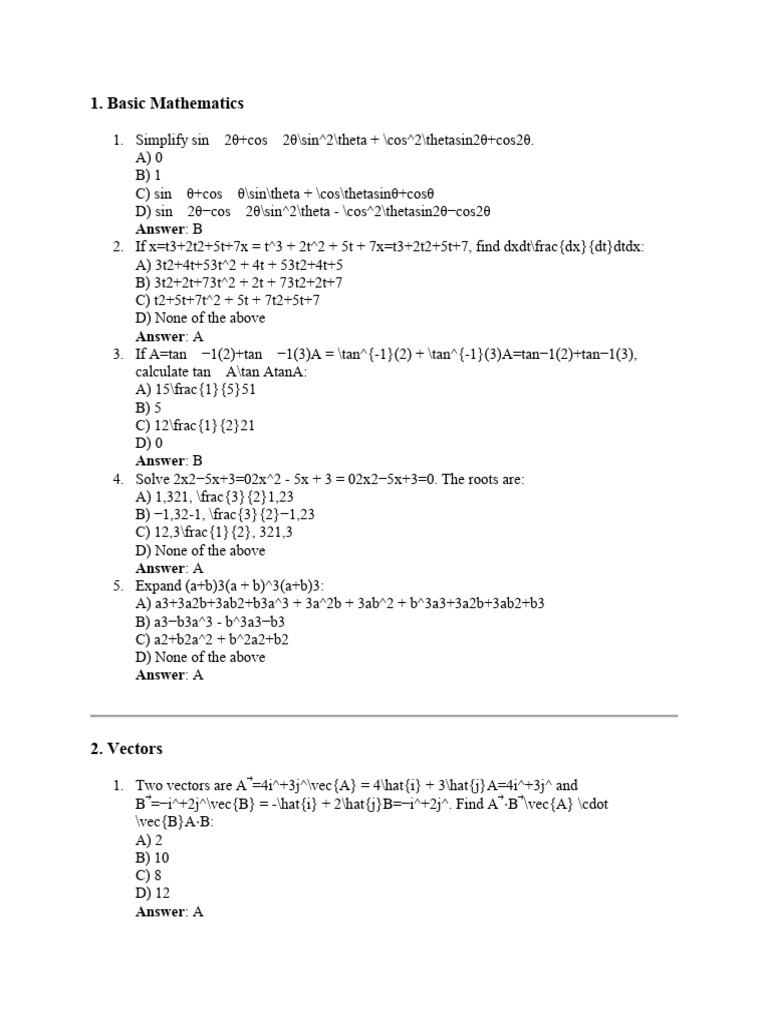 Basic Mathematics: Answer | PDF | Applied And Interdisciplinary Physics ...