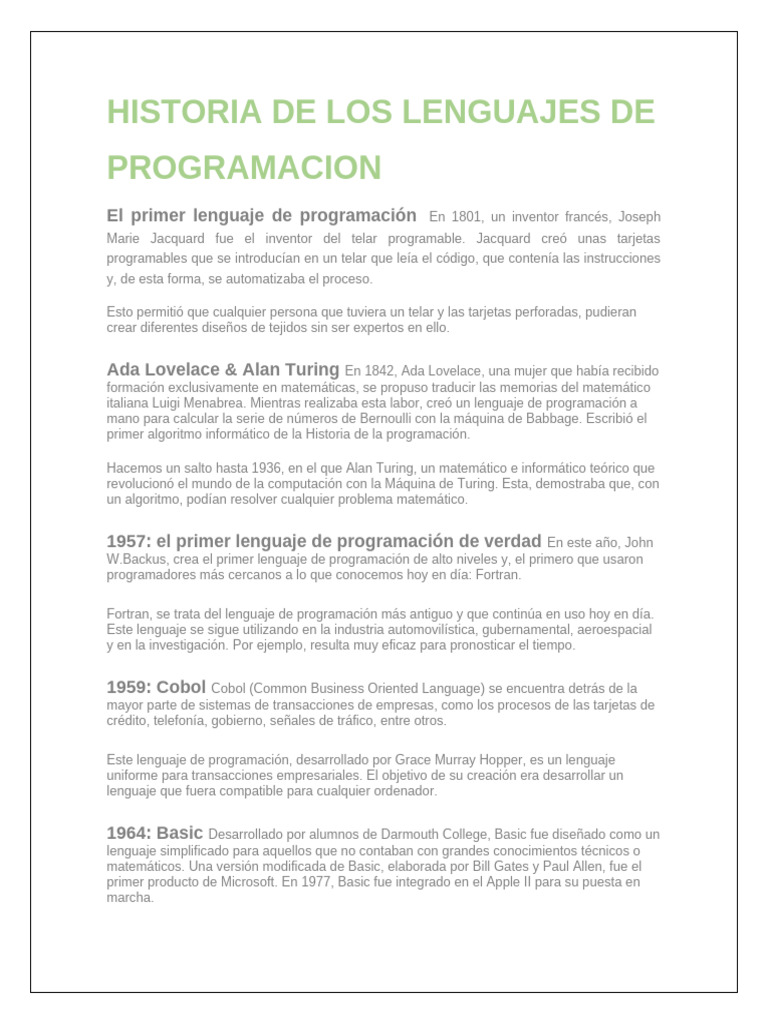 Historia de Los Lenguajes de | PDF | Lenguaje de programación ...